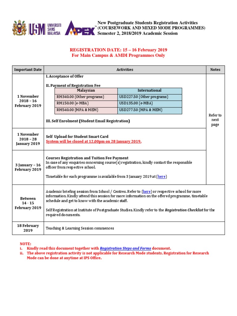 Registration Activities Sem2 20182019 MainCampus | PDF | Postgraduate ...
