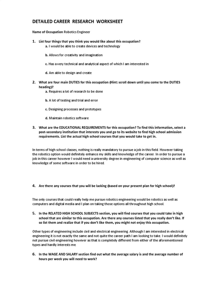 Detailed Career Research Worksheet | PDF | Engineer | Salary