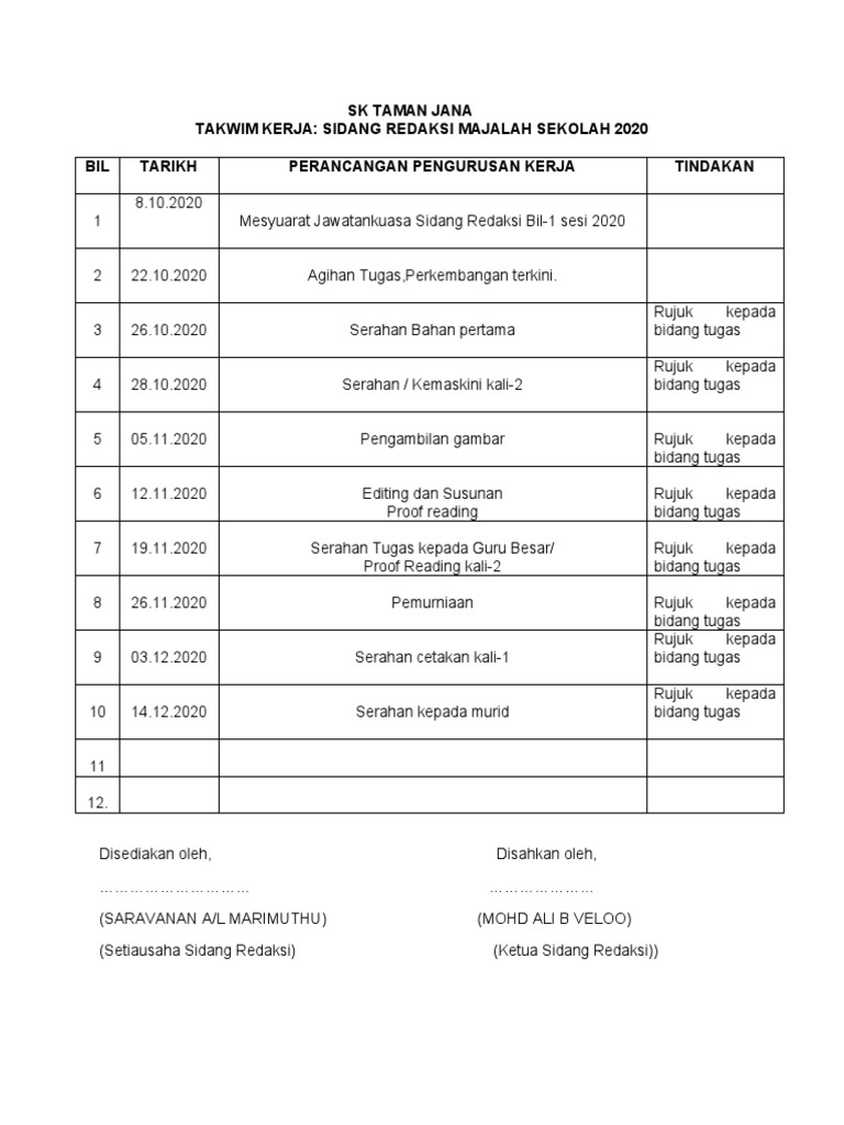 Takwim Kerja Sidang Redaksi Majalah | PDF