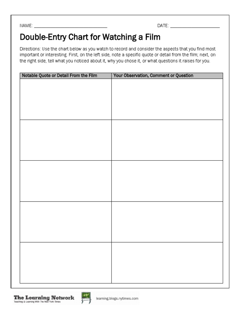 Double-Entry Chart For Watching A Film | PDF