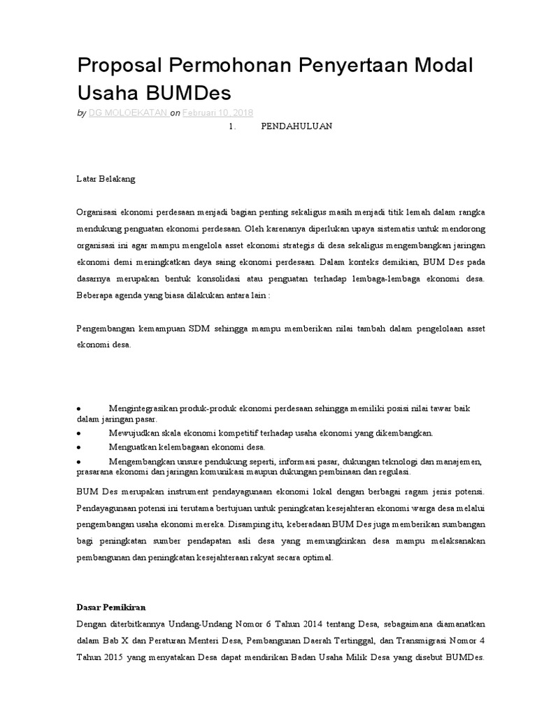 Proposal BUMDes untuk Kesejahteraan Desa | PDF | Pengelolaan Keuangan ...