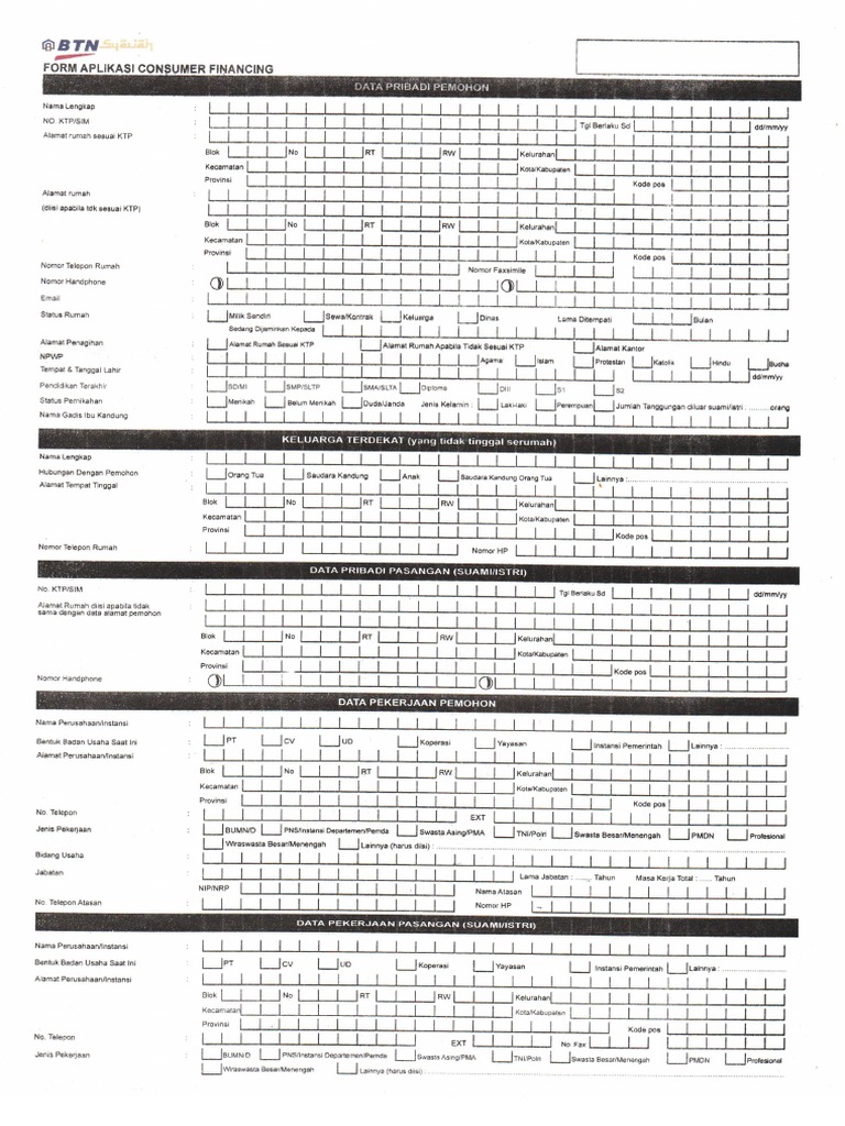 Form BTN Syariah PDF | PDF