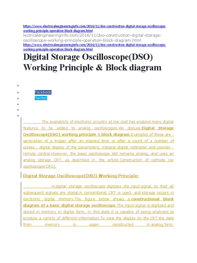 Digital Storage Oscilloscope (DSO) Working Principle & Block Diagram ...