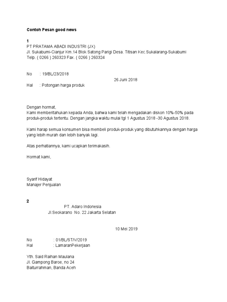 Contoh Pesan Good News | PDF