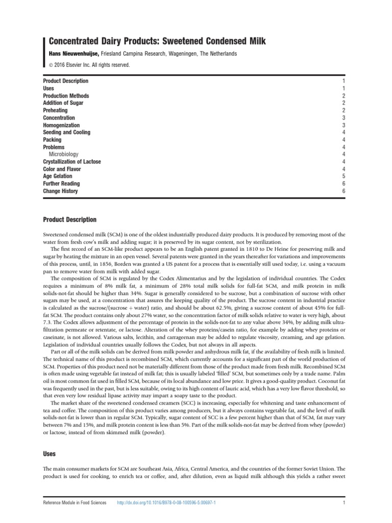 Sweetened Condensed Milk Overview | PDF | Sucrose | Milk
