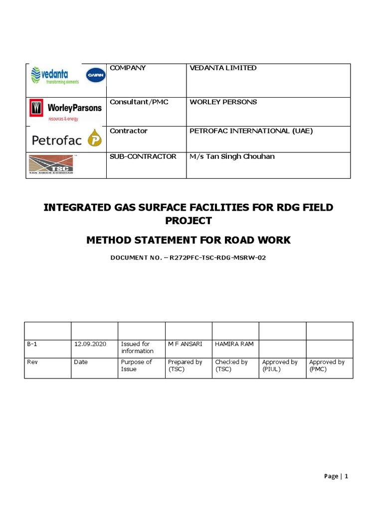 Integrated Gas Surface Facilities For RDG Field Project Method ...