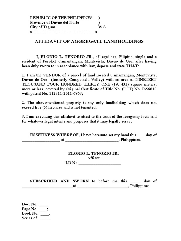 Affidavit of Landholding | PDF
