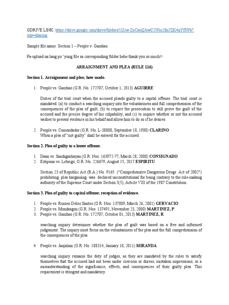 Rule 116 and 117 Case Digests | PDF | Plea | Prosecutor