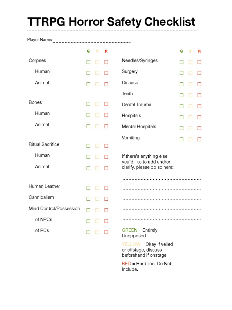 TTRPG Horror Safety Checklist | PDF