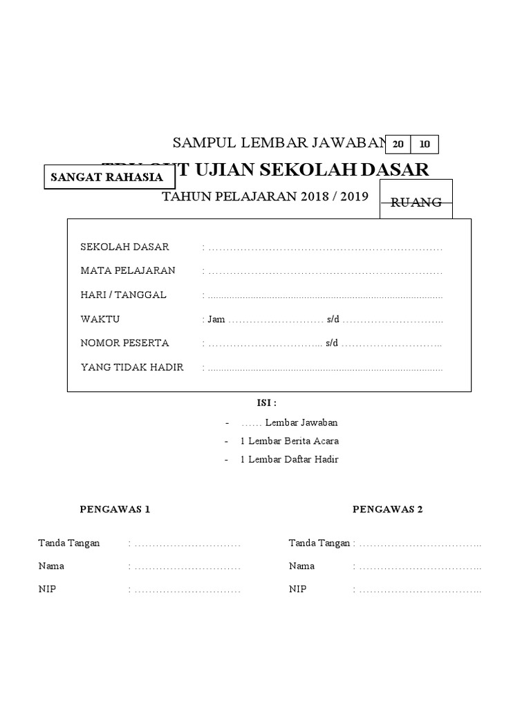 Sampul Lembar Jawaban Ujian SD | PDF
