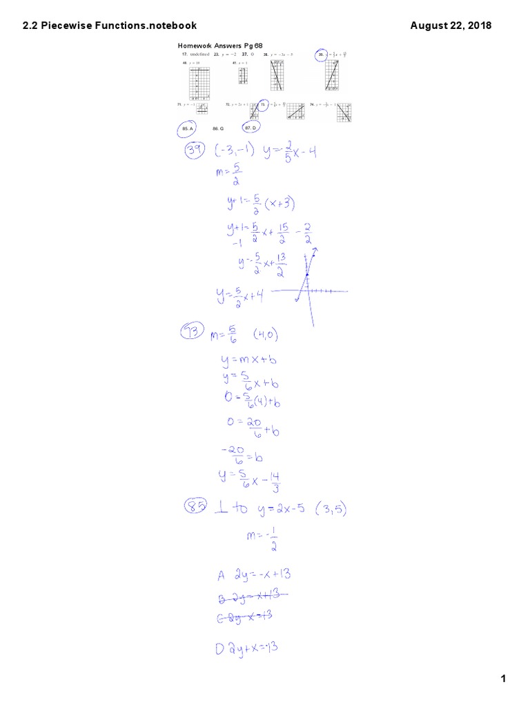 2.2 Piecewise Functions - Notebook August 22, 2018: Homework Answers PG ...