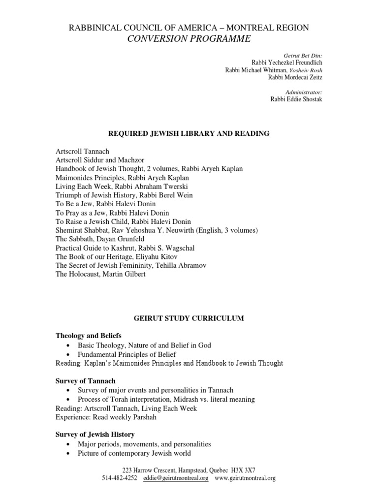 Conversion Programme: Rabbinical Council of America - Montreal Region ...