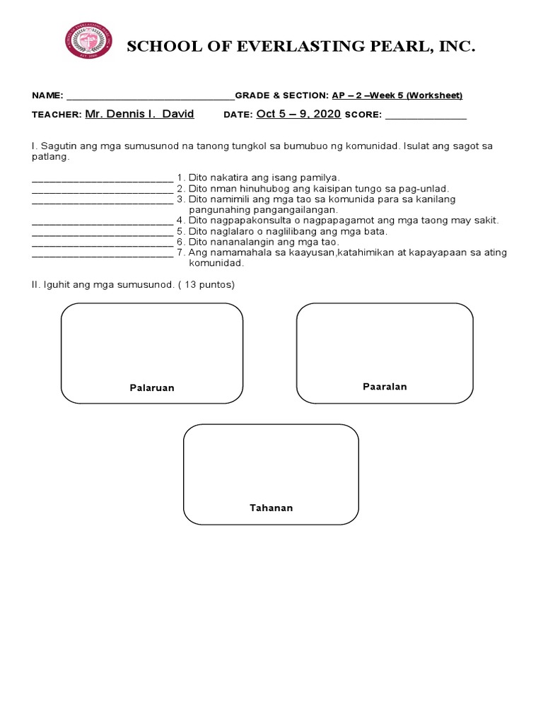 WORKSHEETS in AP 2 - Week 5 | PDF