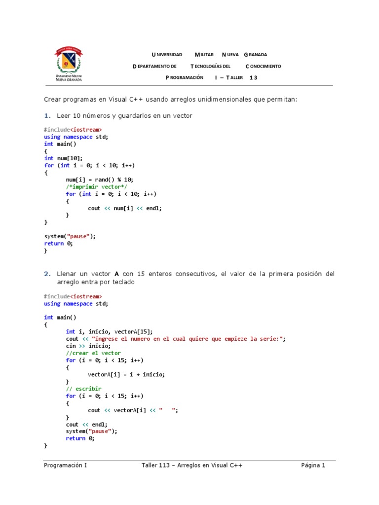 Taller 13 Arreglos en Visual C | PDF | C ++ | Estructura de datos de matriz