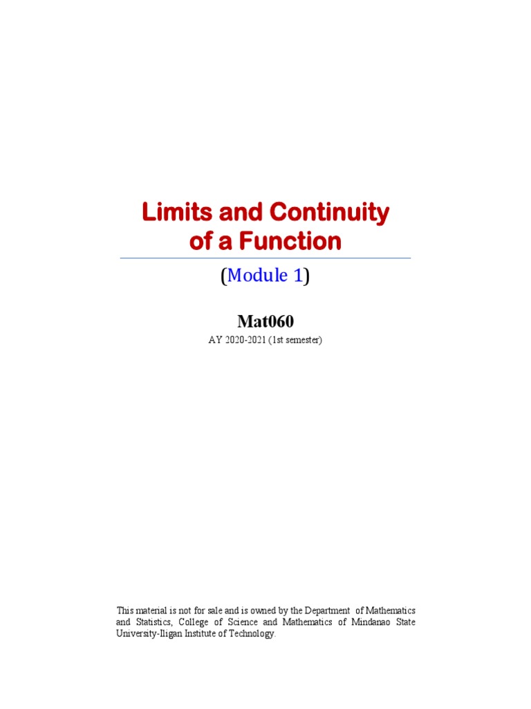 Module 1 Limits And Continuity Pdf Continuous Function Function Mathematics