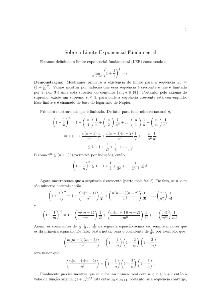 Limite Exponencial Fundamental | PDF | Limite (Matemática) | Sequência