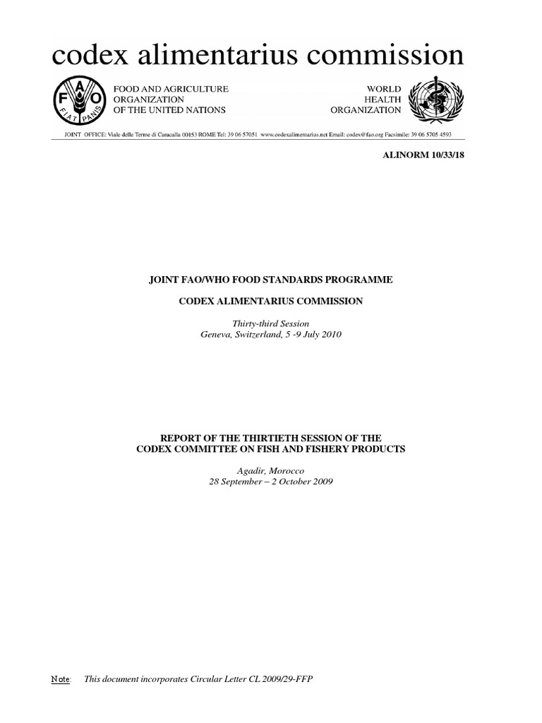 Joint Fao/Who Food Standards Programme Codex Alimentarius Commission ...