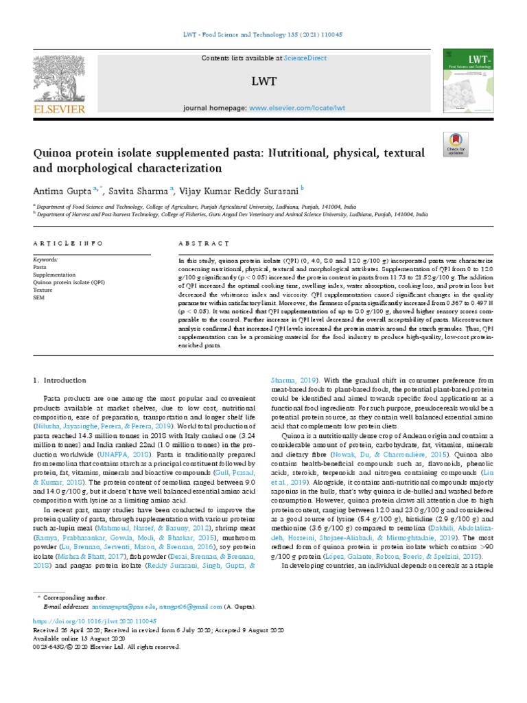 Antima Gupta, Savita Sharma, Vijay Kumar Reddy Surasani: LWT - Food ...