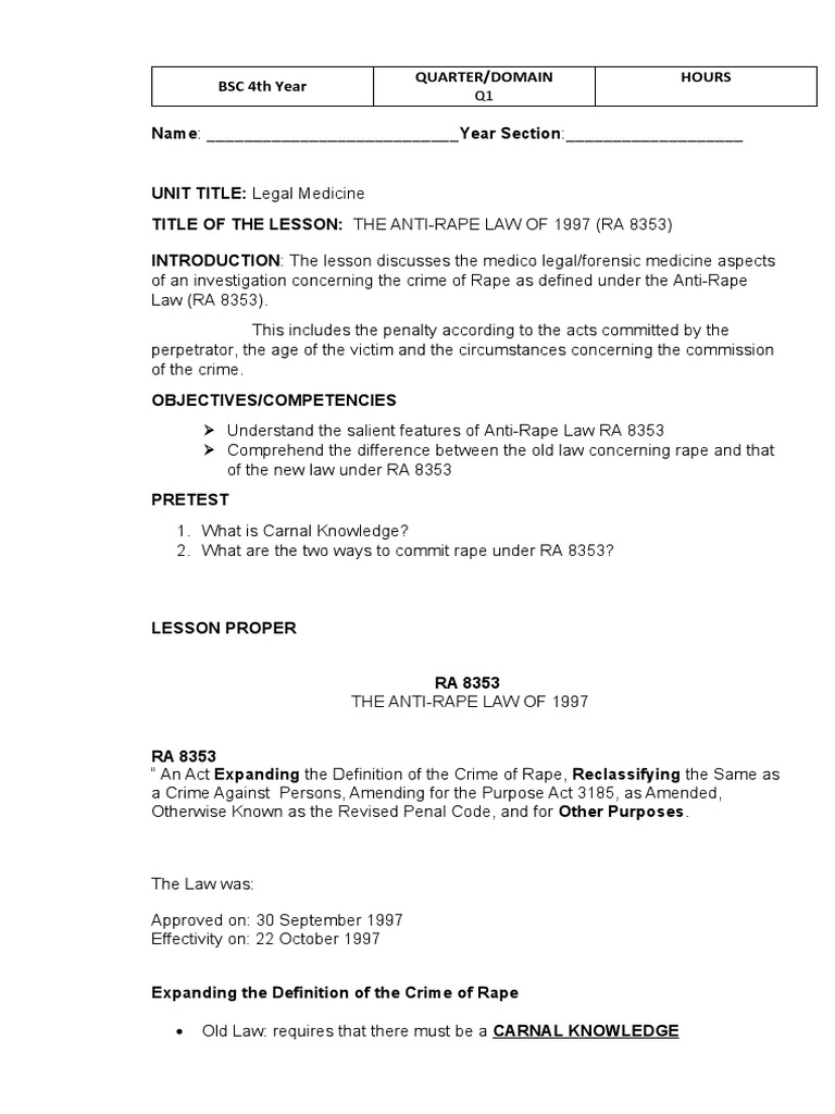 Ra 8353 | PDF | Rape | Crime & Violence