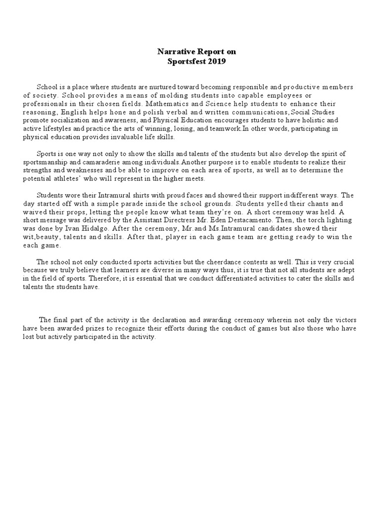 Narrative Report On Sportsfest 2019 | PDF