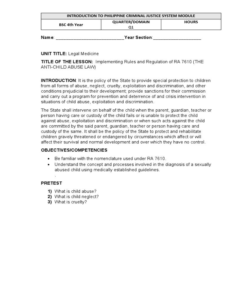 Ra 7610 | PDF | Child Neglect | Child Abuse