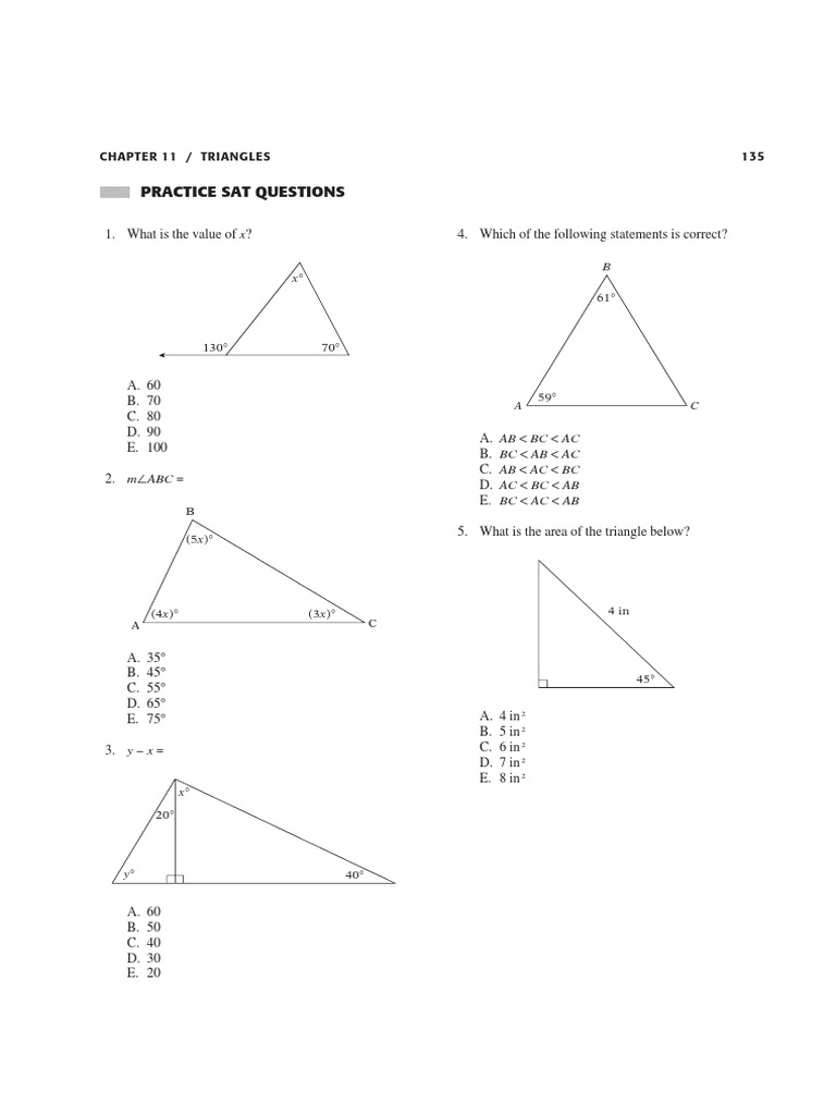 Practice Sat Questions: Chapter 11 / Triangles 135 | PDF | Triangle | Area