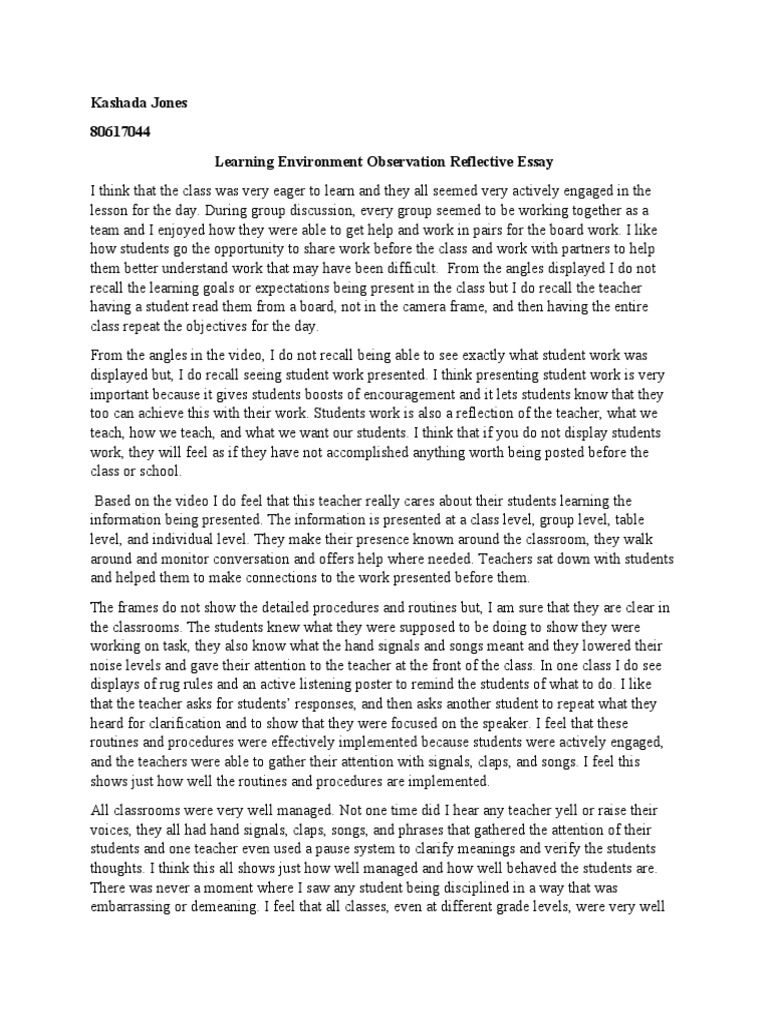 Classroom Observation Reflection Essay | PDF | Classroom | Teachers