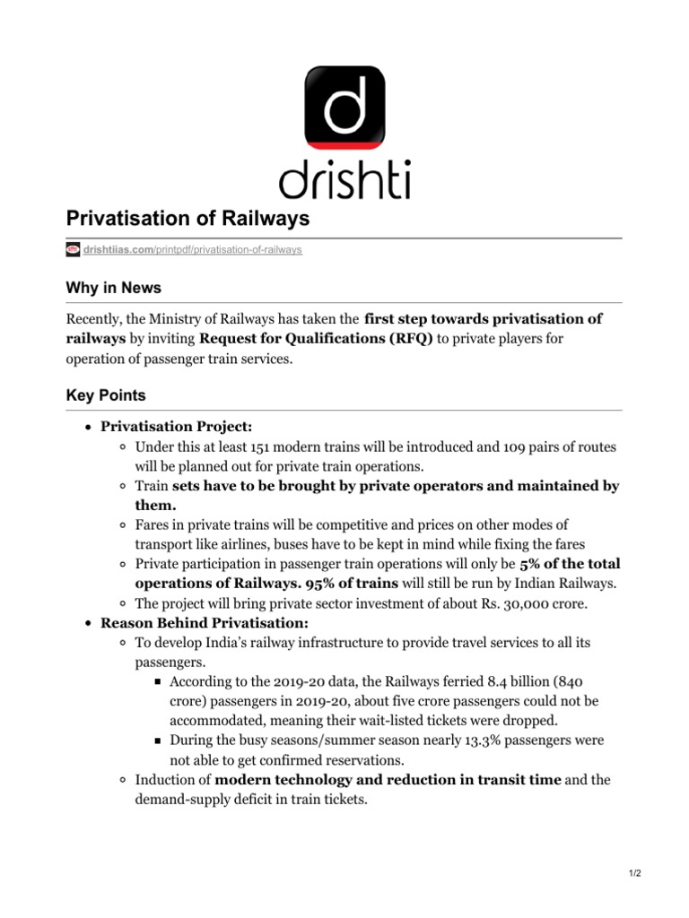 Indian Railways Privatization Overview | PDF | Rail Transport | Train