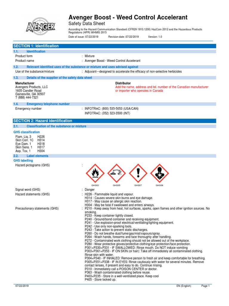 Avenger Boost - Weed Control Accelerant EN OSHA WHMIS GHS SDS 2019-07 ...