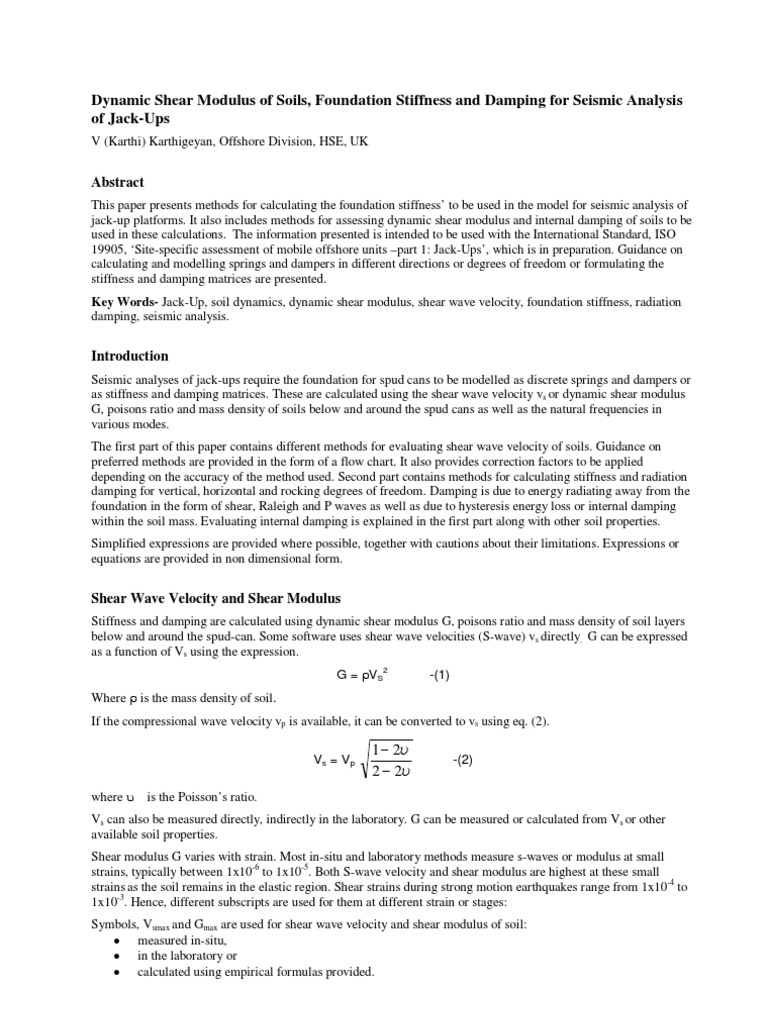 Dynamic Shear Modulus of Soils Foundation Stiffness and Damping For ...