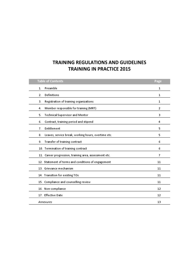 Training Regulations and Guidelines Training in Practice 2015 | PDF ...