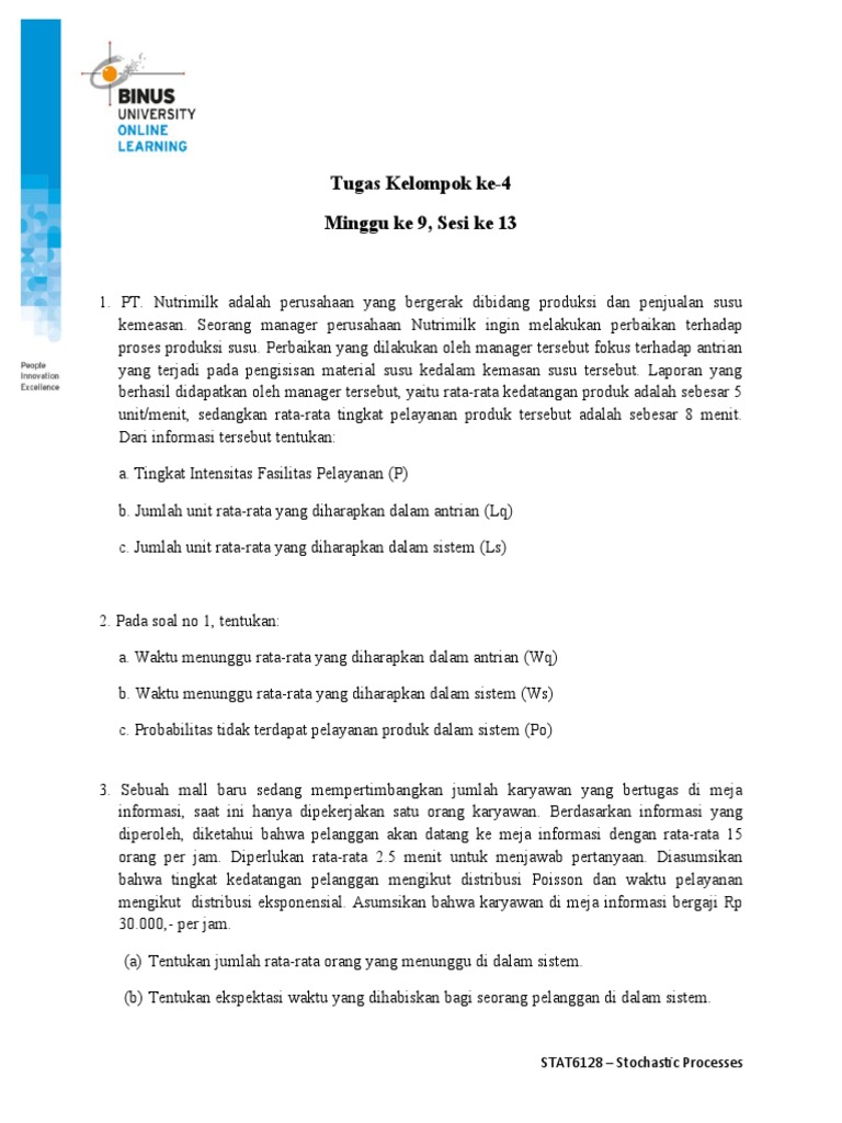 Tugas Kelompok Ke-4 Minggu Ke 9, Sesi Ke 13: STAT6128 - Stochastic Processes | PDF