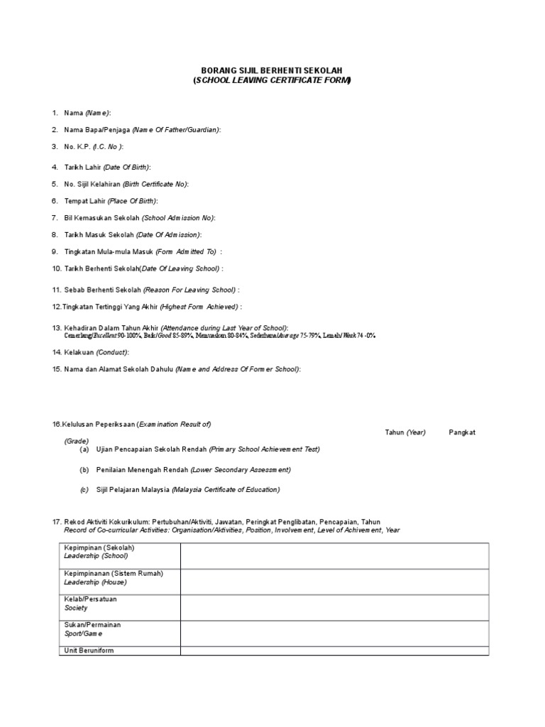 Borang Sijil Berhenti Sekolah - Compress Compressed PDF | PDF | Educational Assessment And ...