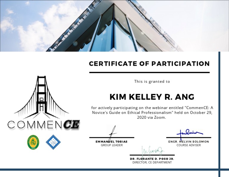 Kim Kelley R. Ang: Certificate of Participation | PDF