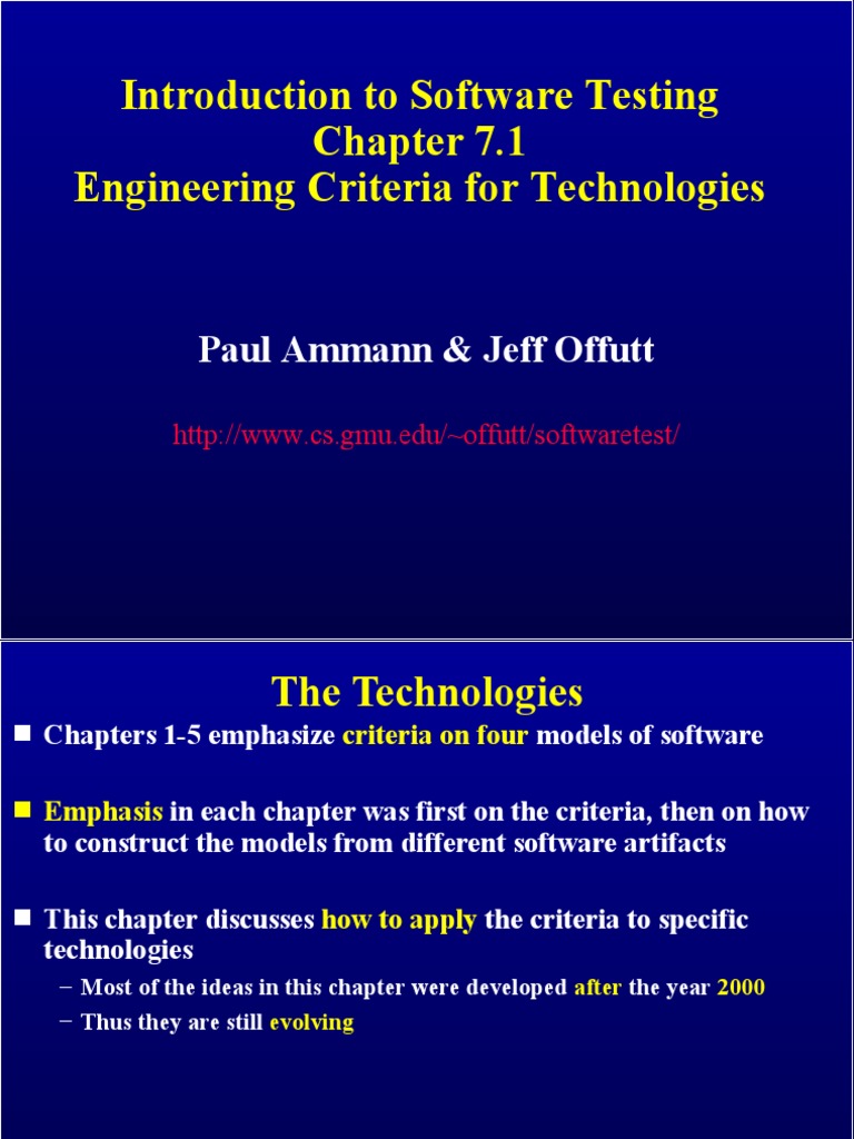 Introduction To Software Testing Engineering Criteria For Technologies ...