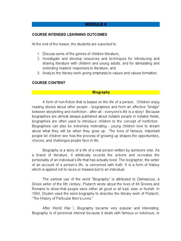 Course Intended Learning Outcomes | PDF | Biography | Play (Theatre)