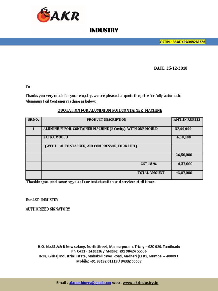 AKR - Quotation PDF | PDF | Business