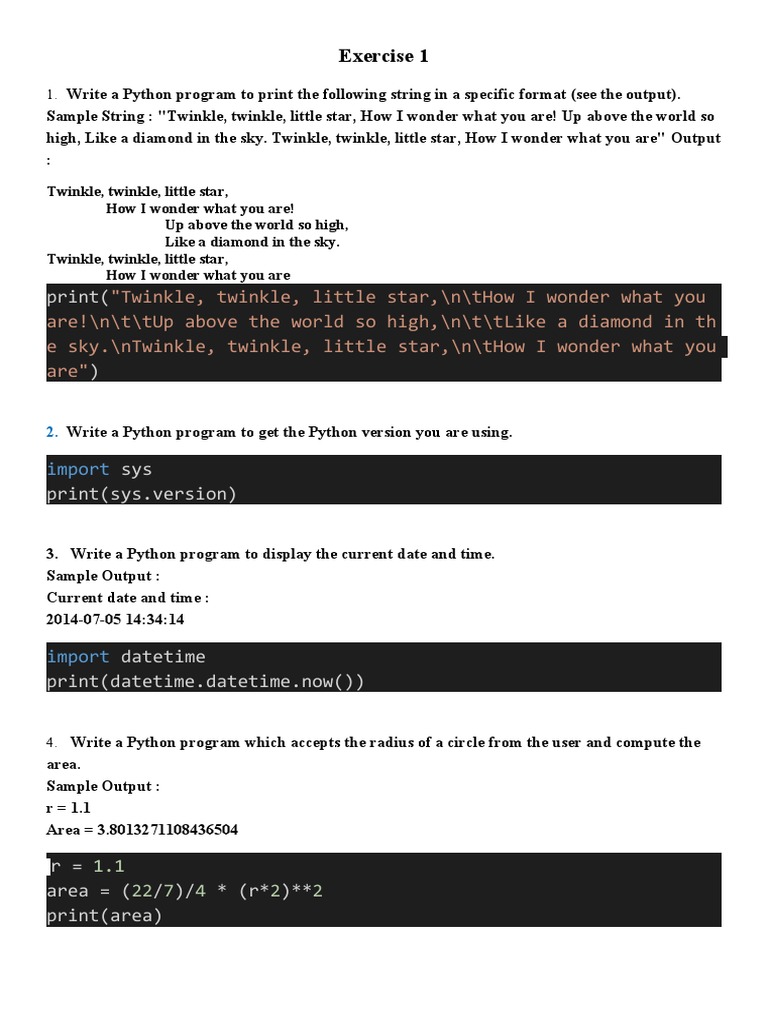 Pyton Exercises | PDF | Rectangle | Elementary Mathematics