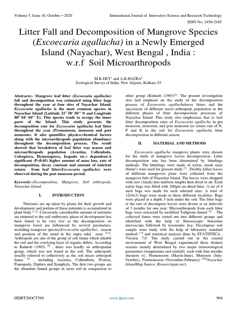 Litter Fall and Decomposition of Mangrove Species (Excoecaria Agallacha ...