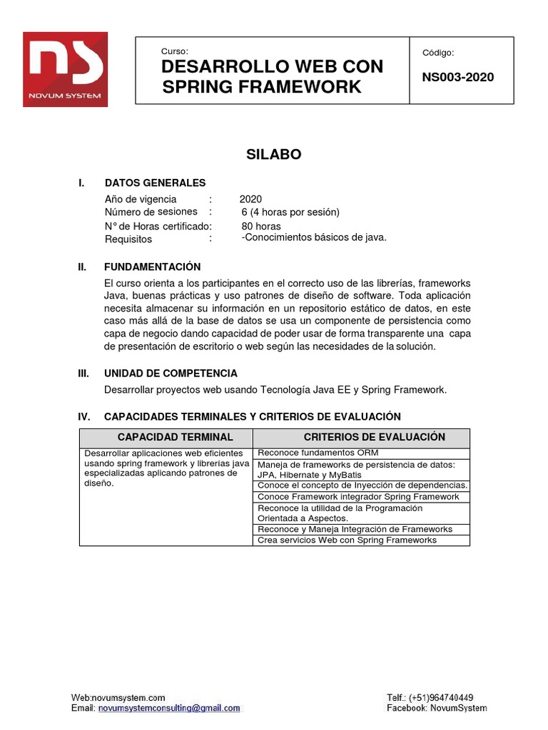 Silabo Spring Frameworks | PDF | Marco de software | Spring Framework