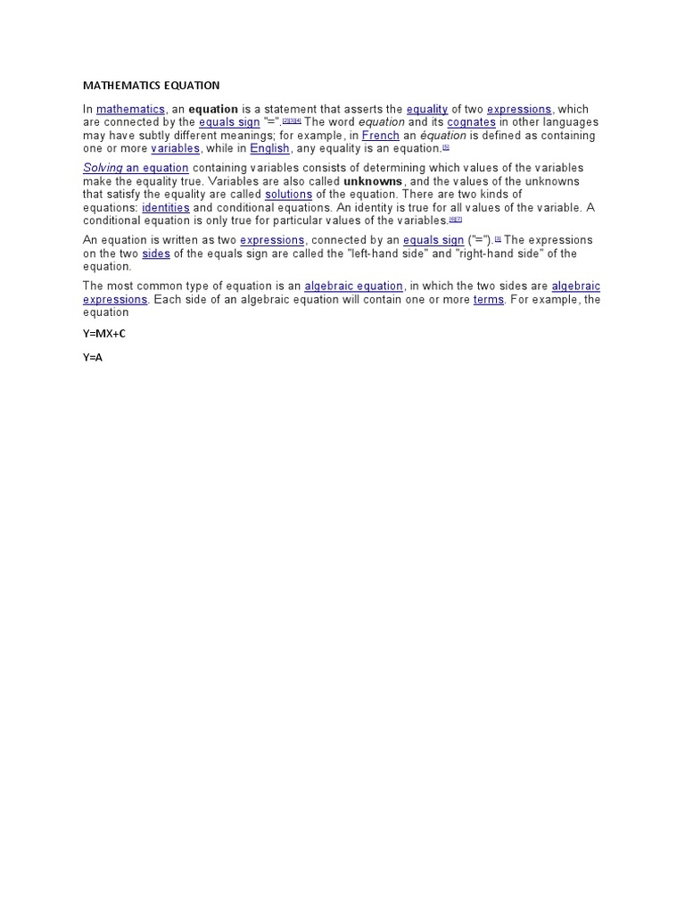 Mathematics Equation: Mathematics Equality Expressions Equals Sign ...