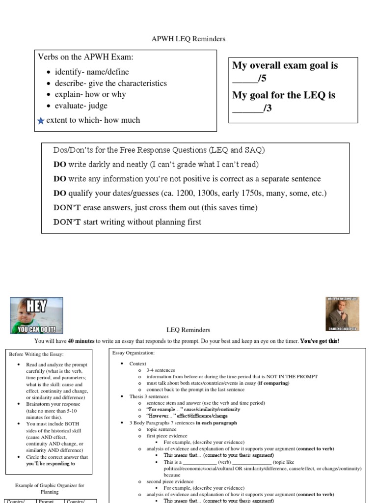 Apwh Leq Instructions Cheat Sheet October | PDF | Argument | Essays