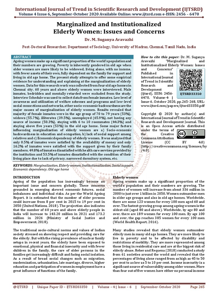 Marginalized and Institutionalized Elderly Women Issues and Concerns ...