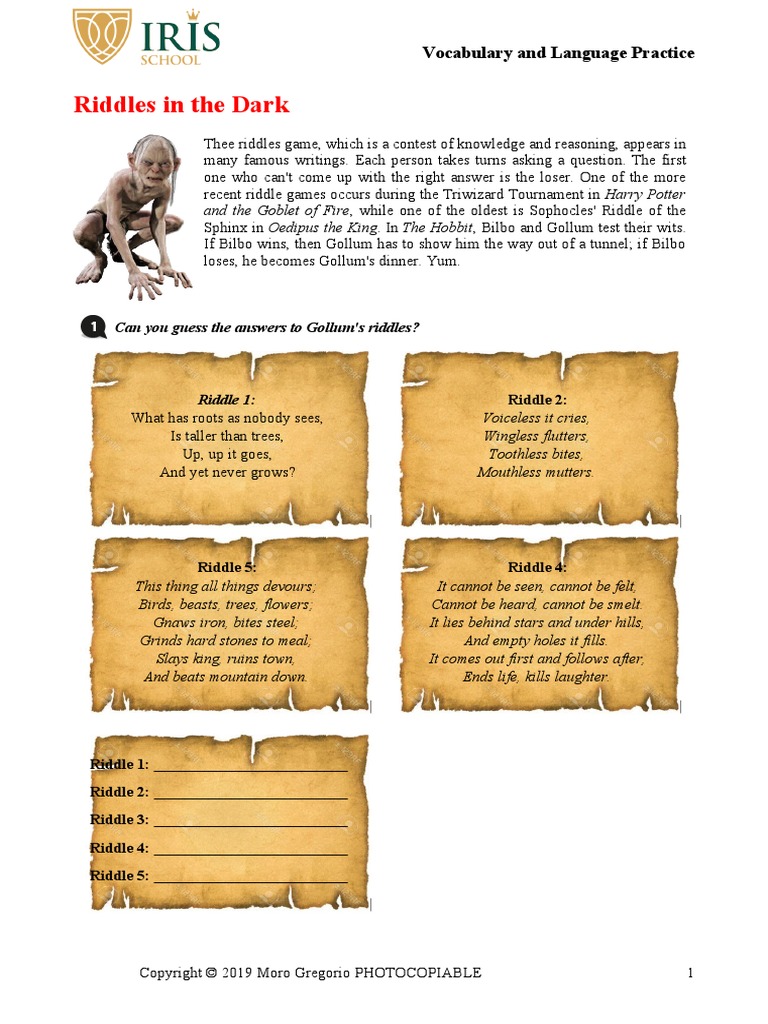 Riddles in The Dark: Vocabulary and Language Practice | PDF