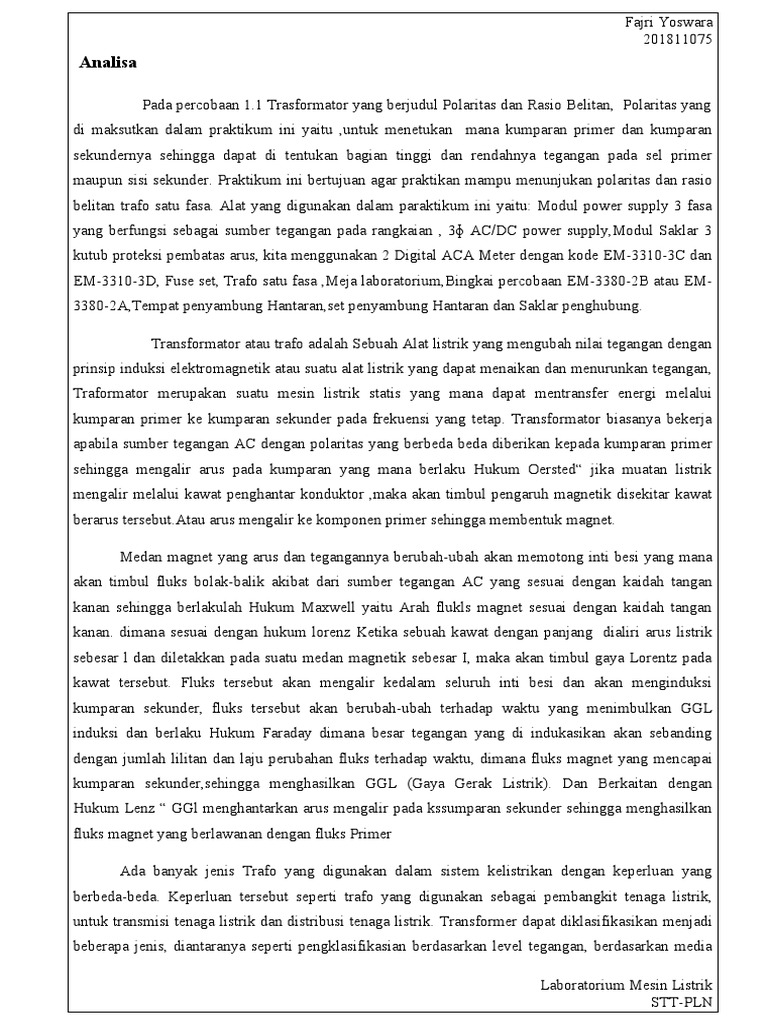 Analisis Polaritas dan Rasio Belitan Trafo | PDF