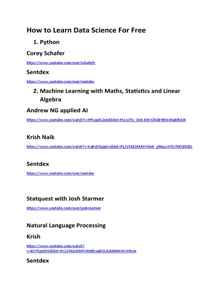 Free Resources to Learn Data Science | PDF | Computers