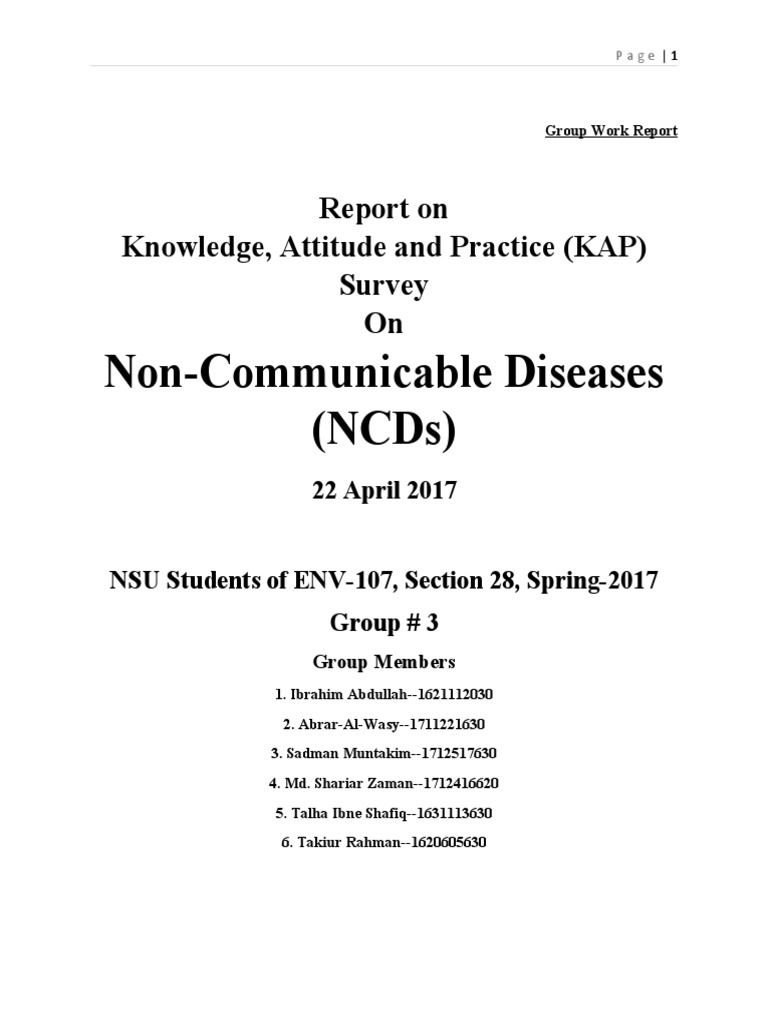 NCD's Survey Report-Group 3 | PDF | Non Communicable Disease ...