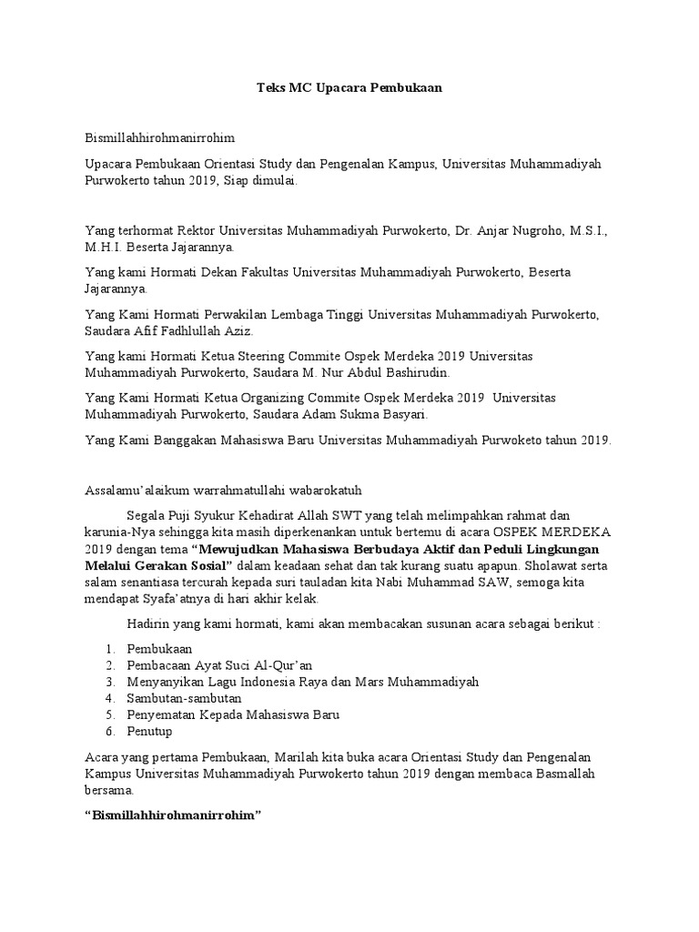 Teks MC Upacara Pembukaan Edited | PDF