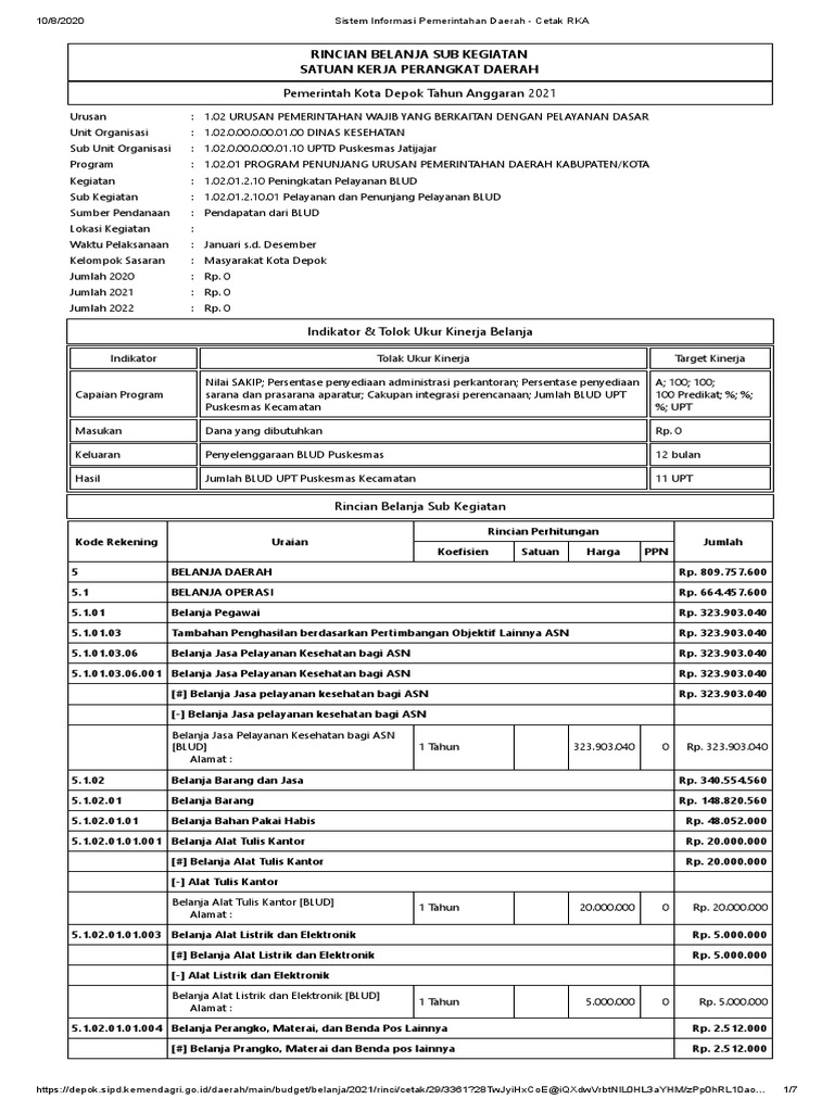 Sistem Informasi Pemerintahan Daerah - Cetak RKA BLUD | PDF
