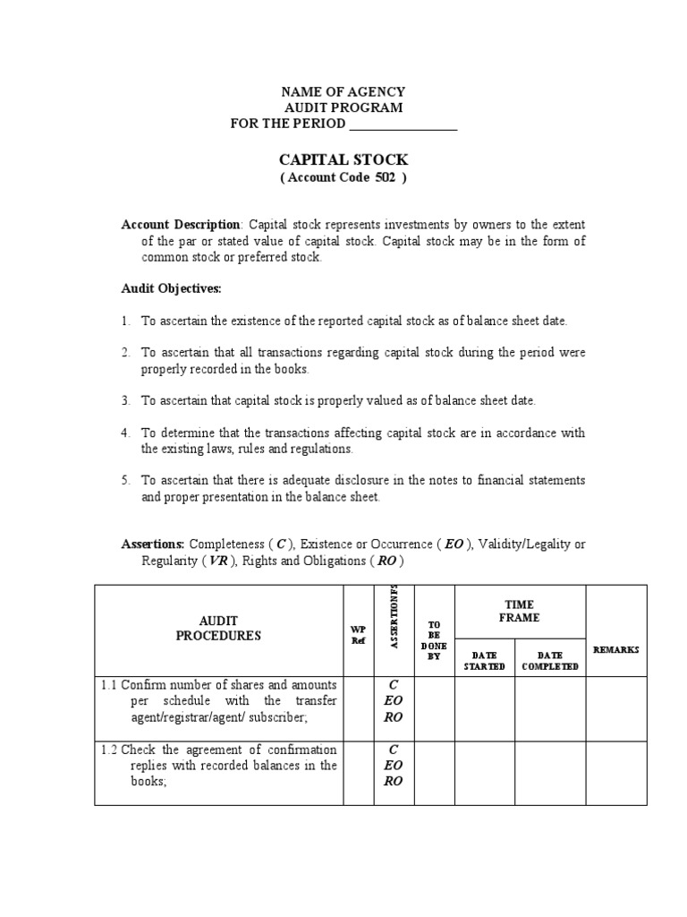 Audit Program - Capital Stock | PDF | Stocks | Audit